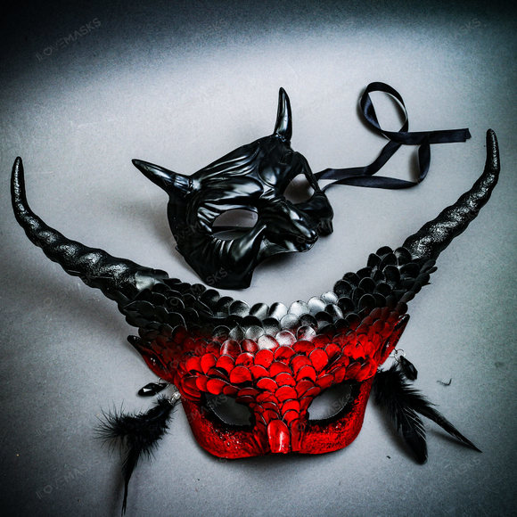 ILOVEMASKS | Accessories | Man Black Demon Eye Mask W Long Horns Red ...